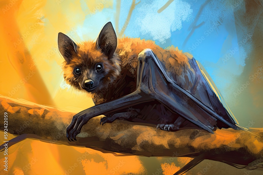 Extinct Guam Flying Fox Bat Gazes Out from a Branch - Isolated Digital ...