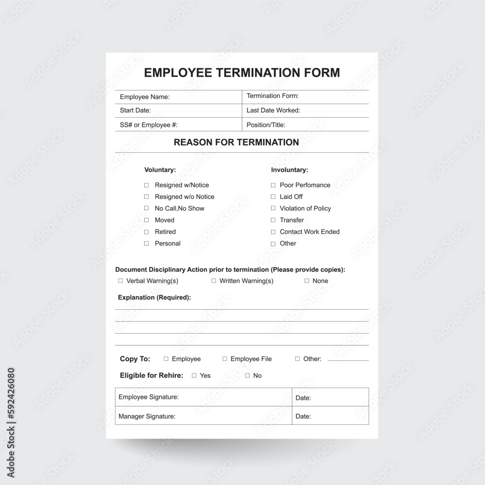 Employee Termination Form,Printable Employee Termination Form,Editable ...