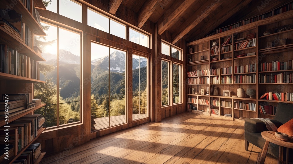 Mountains and trees bookshelf background of interior virtual retirement ... Mountains and trees bookshelf background of interior virtual retirement ...