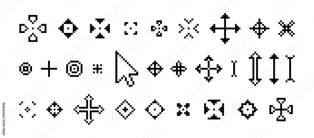 Pixel 8 bit cursor vector set. 8bit collection of pixelated cursors ...