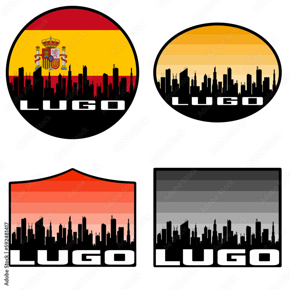 Lugo Skyline Silhouette Spain Flag Travel Souvenir Sticker Sunset ...