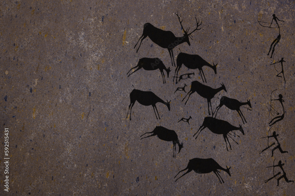 Cave art seamless pattern made of ancient wild animals, horses and ...