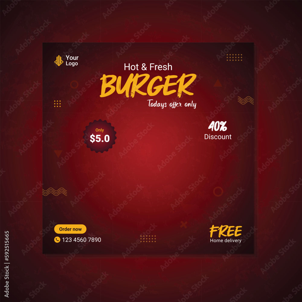 Vector burgers social media post banner template and food menu Stock ...