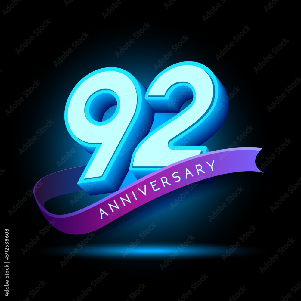92 Anniversary 3D text with glow effect Stock Vector | Adobe Stock