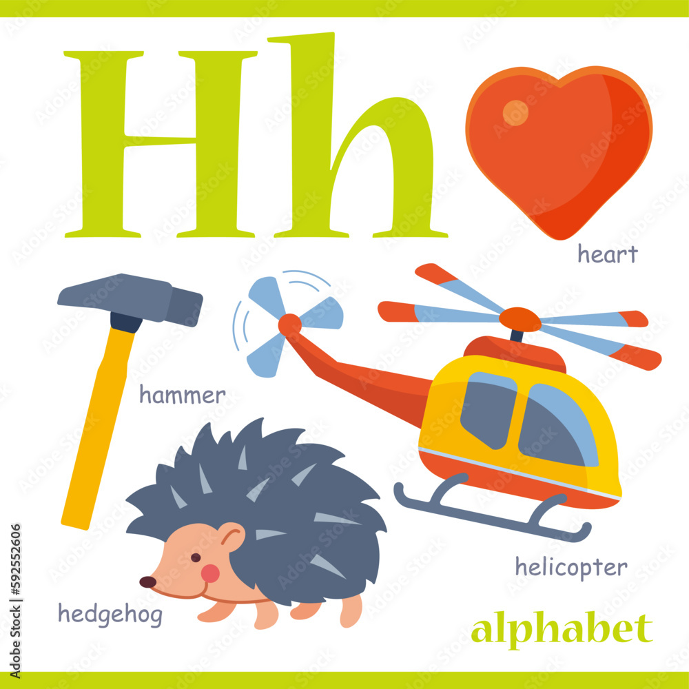 Vector de Stock Alphabet letter H with cartoon vocabulary illustration ...
