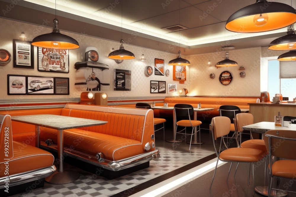 fast food restaurant, where the interior and exterior design is based ...