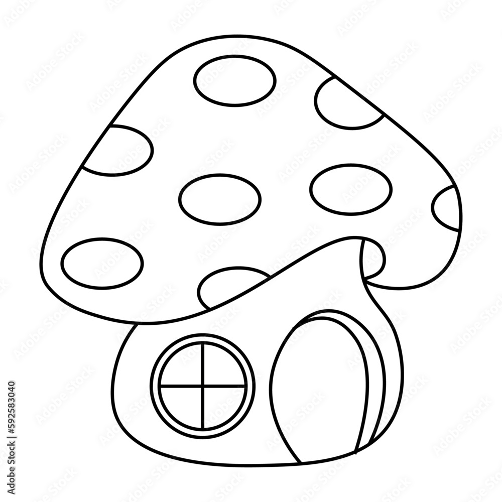 Cute Mushroom House Coloring Page Children Activity Free Vector Stock ...
