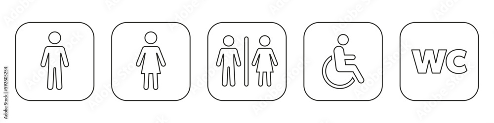 Restroom vector door signs. WC linear icons set. Stock Vector | Adobe Stock
