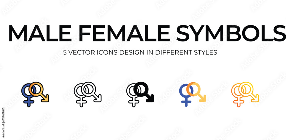 Male Female Symbols Icon Design in Five style with Editable Stroke ...