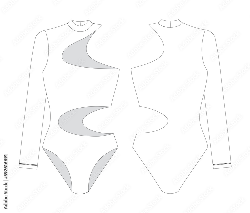 "Woman and girl sustainable swimwear, technical drawing, outline ...
