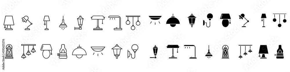 Lamp icon vector set. illuminator construction illustration sign ...