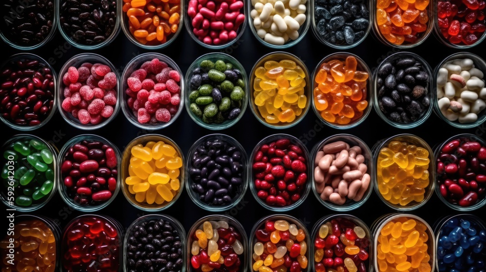Vast Array of Different Jelly Bean Flavors in Open Square Containers ...