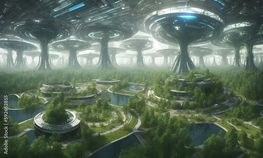 A high tech solarpunk utopia city / metropolis in europe in the future ...