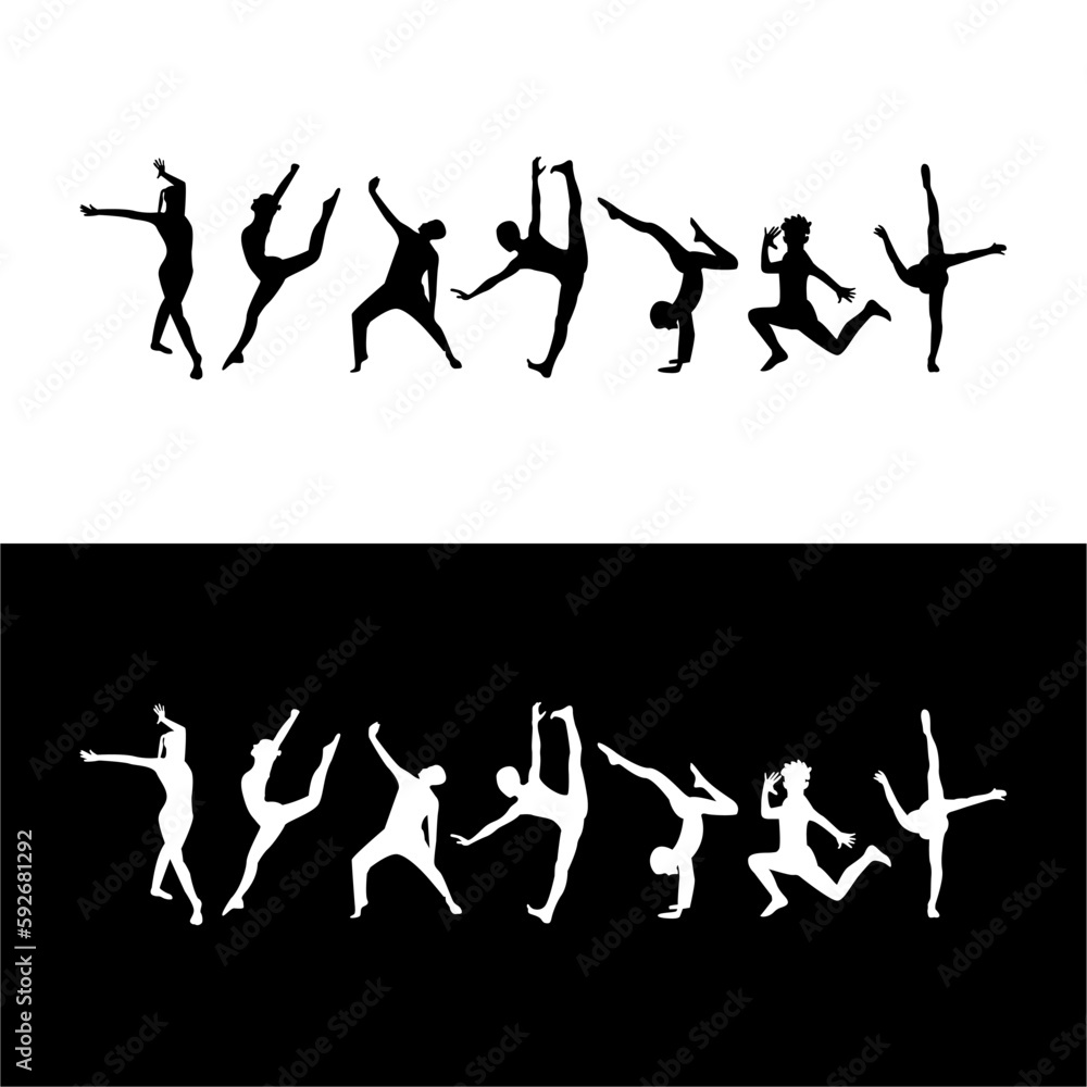 silhouette set of dancing people movement vector, clean drawing ...
