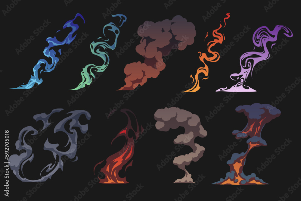 Color cartoon smoke effects on gray background Stock Vector | Adobe Stock