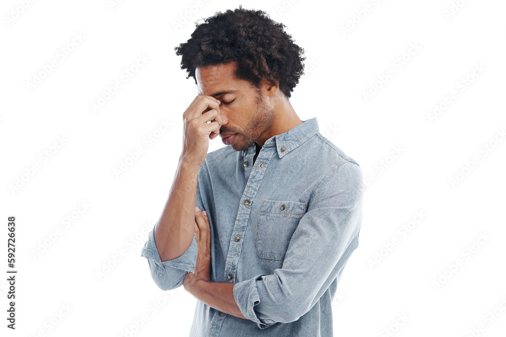 Headache, anxiety and PNG with a man isolated on a transparent ...
