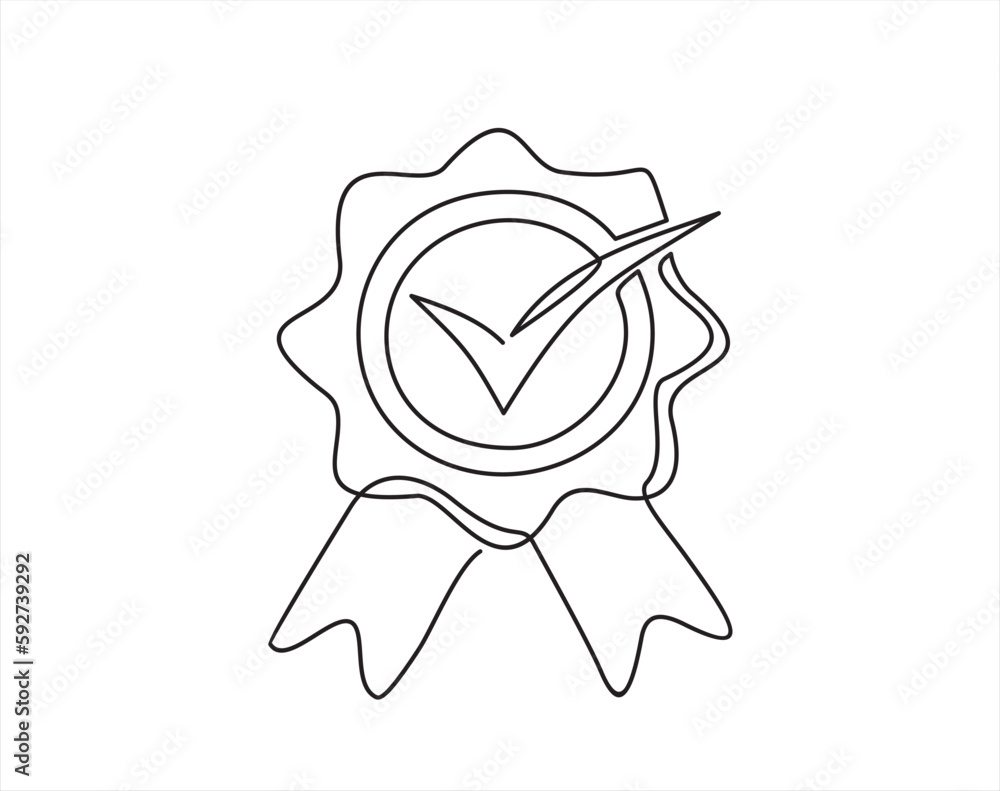 continuous one line drawing of icon Certificate Badge vector ...