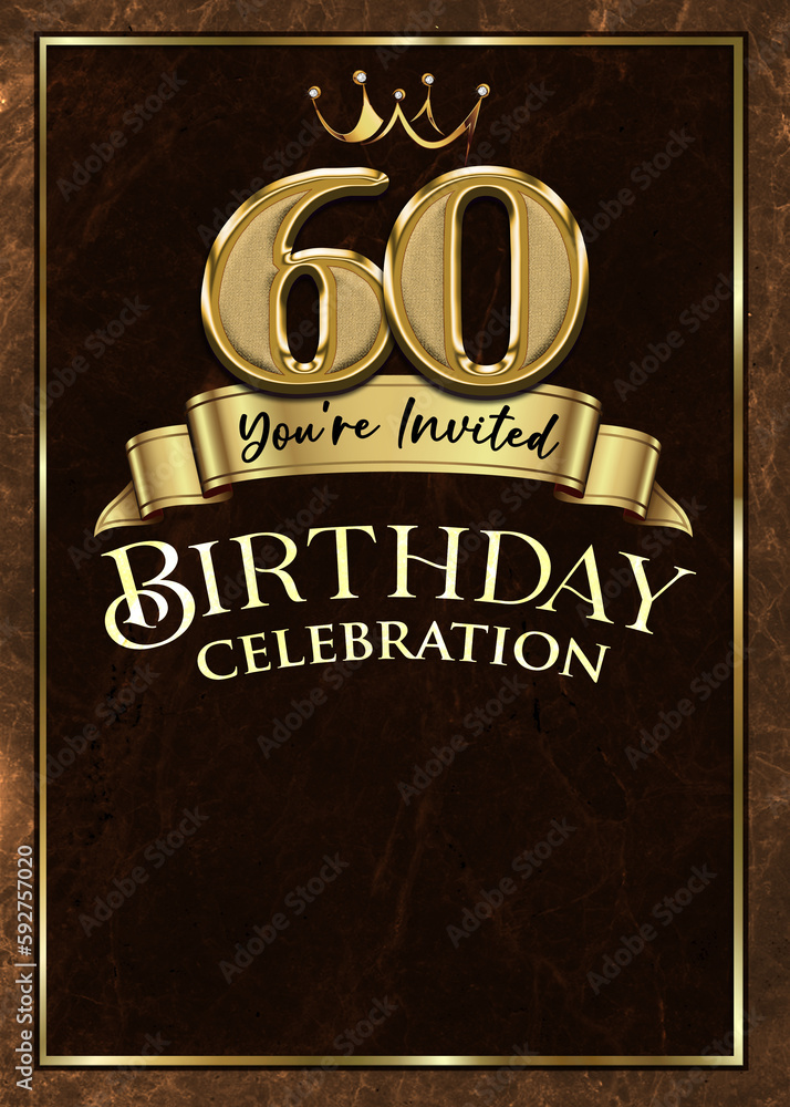 60th Birthday Celebration Invitation Brown and Gold Design Template ...