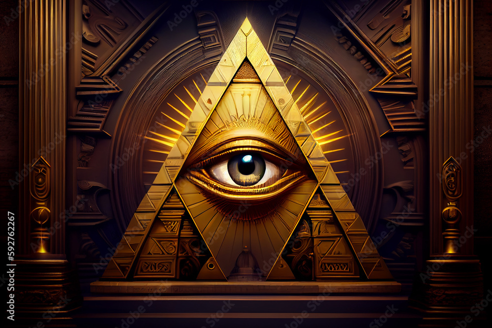 Illuminati logo, all seeing eye symbol on pyramid, concept of masonic secret societies ...