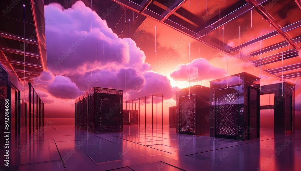 Data center, server room, datacenter, big data center, cloud computing concept. Generative AI ...