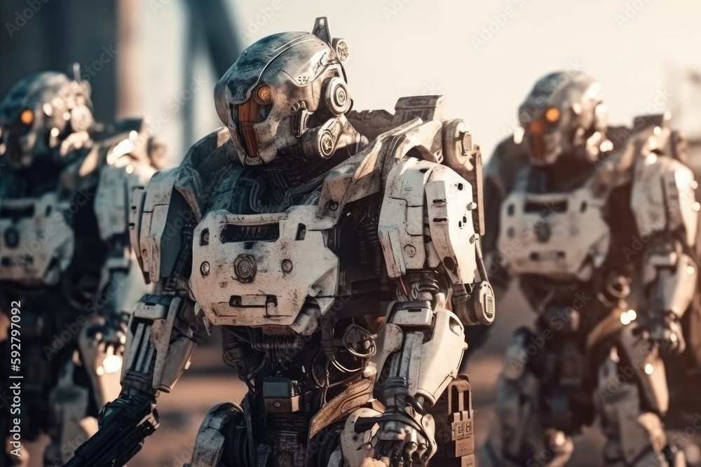Soldier in combat gear or a robot with artificial intelligence, combat ...