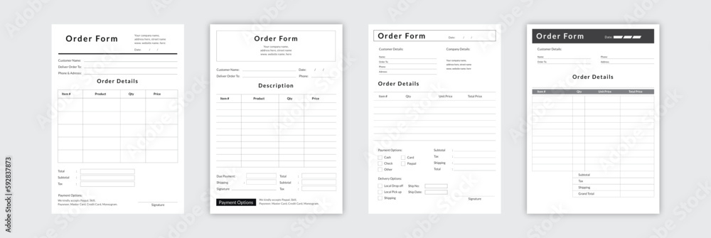Editable order purchase form template customer corporate business ...