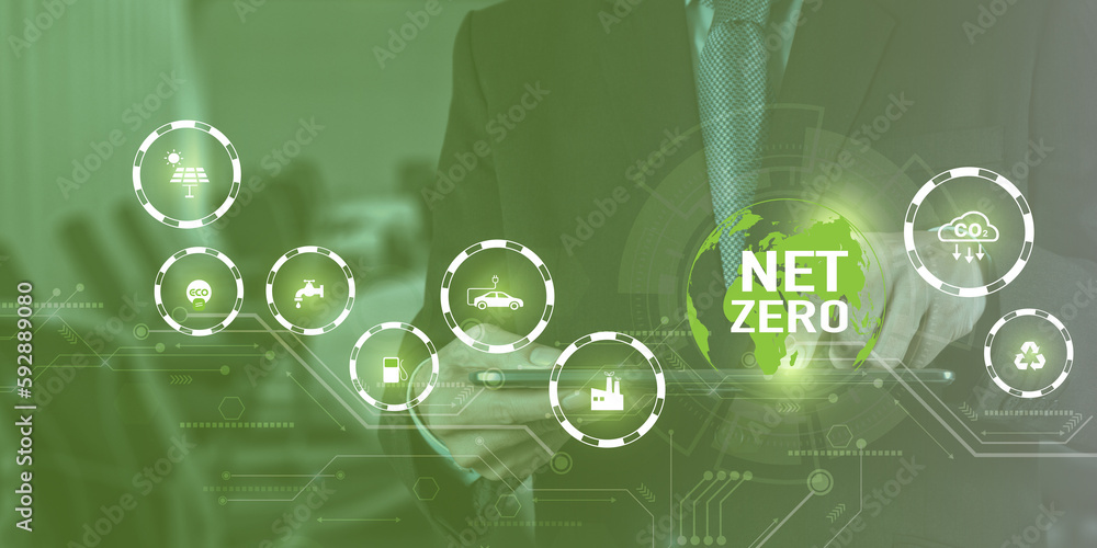 Businessman Holding icon Net Zero and Carbon Neutral Concepts Net Zero ...