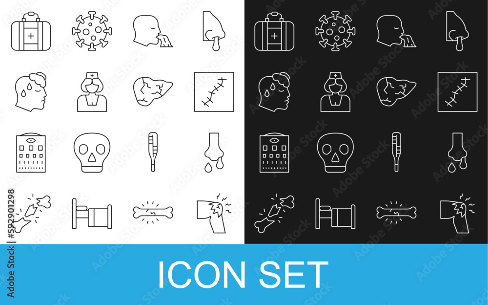 Set line Joint pain, knee pain, Runny nose, Scar with suture, Vomiting ...