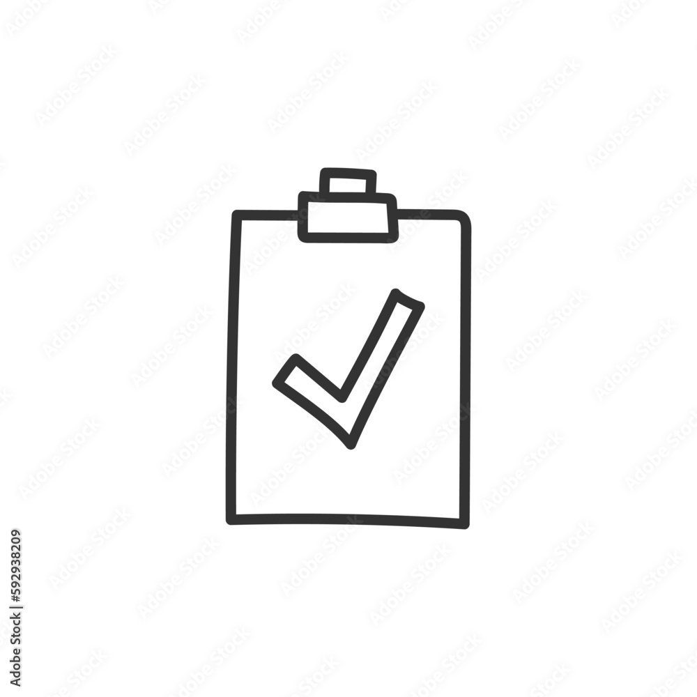 Hand drawn checkmark vector icon. Hand drawn tasks list check-mark done flat sign. Document ...