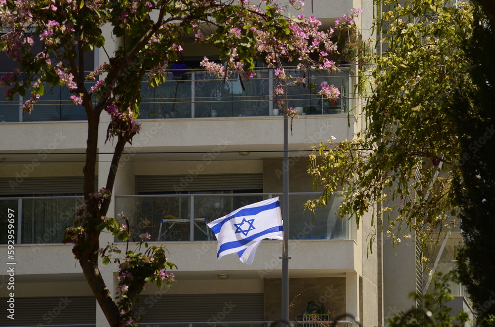 Independence Day in the State of Israel. The streets are decorated with ...