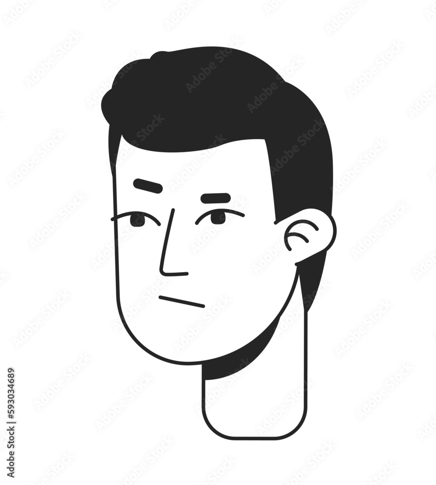 Confused man raising eyebrow flat line monochromatic vector character ...