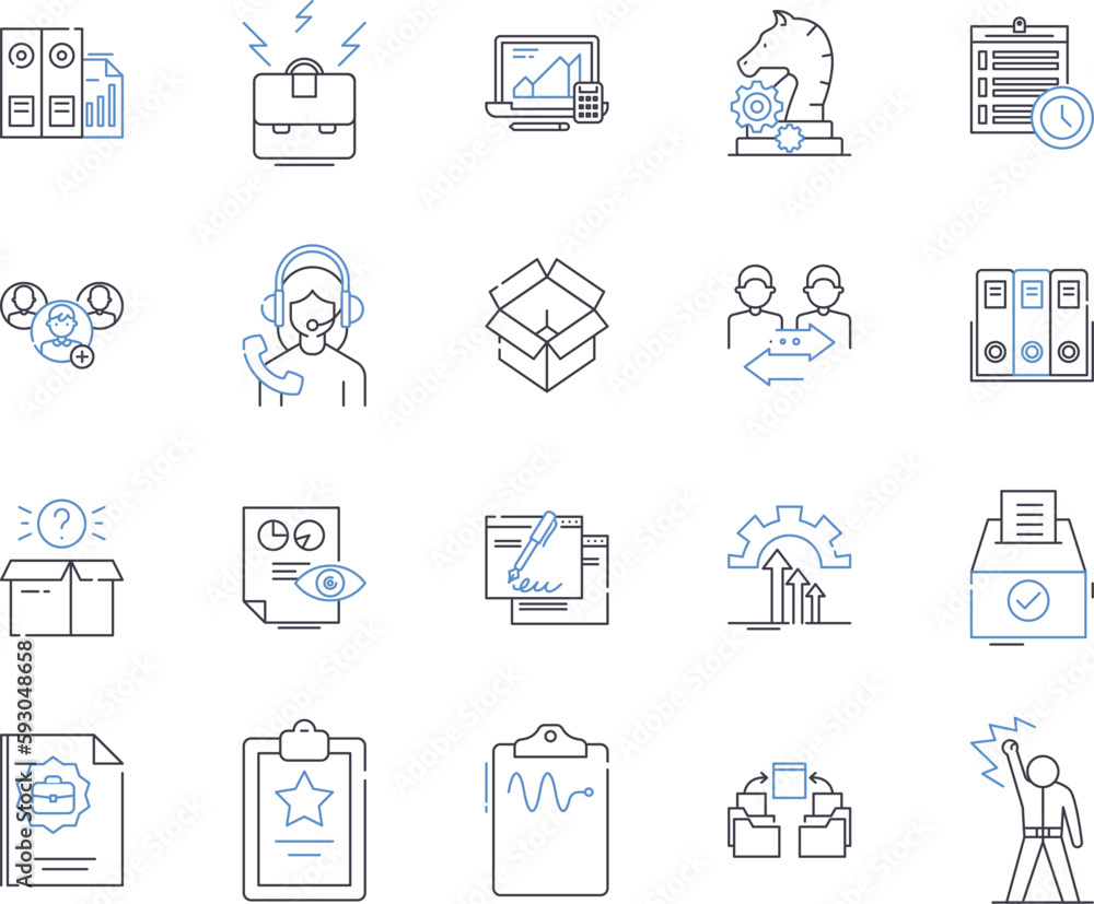 Vetor Document processing outline icons collection. Documentation, Processing, Editing, Scanning ...