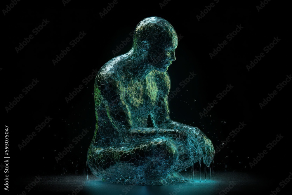 Human body shape of a running man filled with blue water, wellness ...