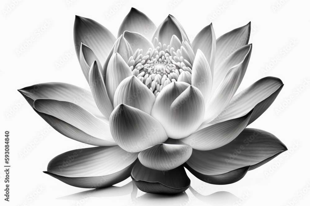 Lotus flower in black and white, isolated on a white backdrop. clipping ...