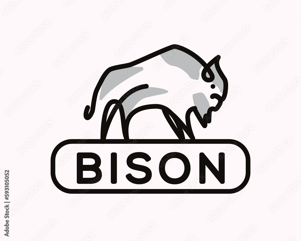 stand line art bison logo design template illustration inspiration ...