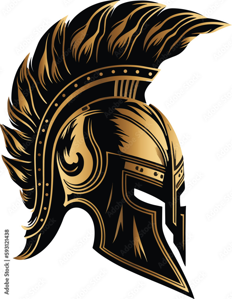 Golden Spartan helmet vector Isolated on white background. Spartan ...