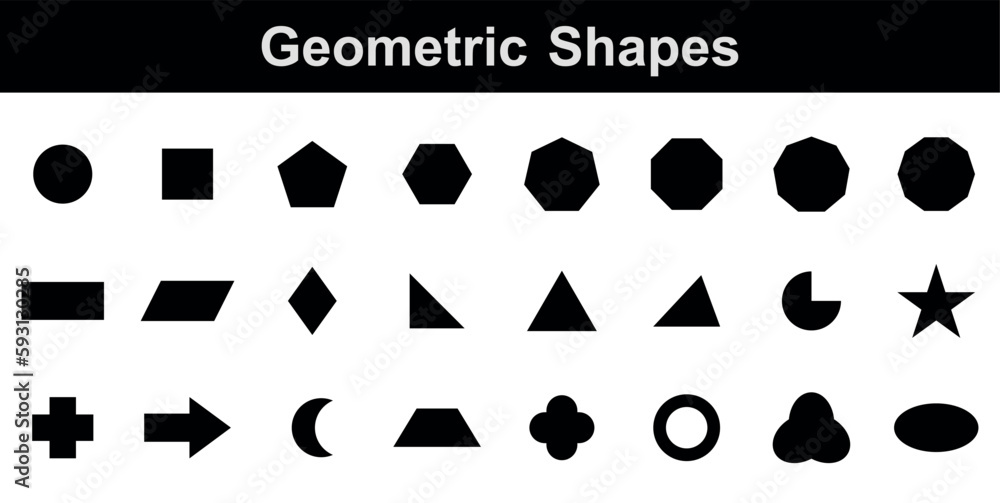 Set of 2D geometric shapes in math. Circle, square, pentagon, hexagon ...