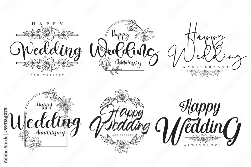 Happy wedding lettering collections. Wedding lettering. Greetings ...
