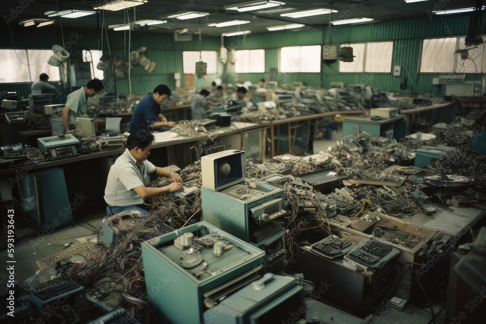 Stock-Illustration „e-waste recycling center, with workers sorting ...