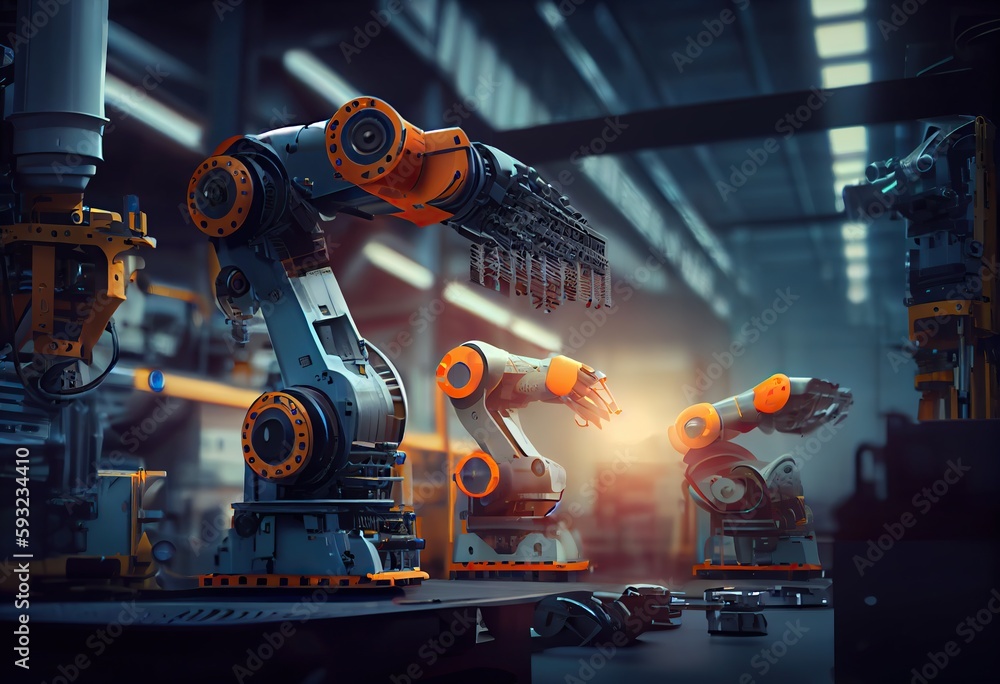 Generative AI illustration of smart factory, robotic arm, industry 5.0 ...