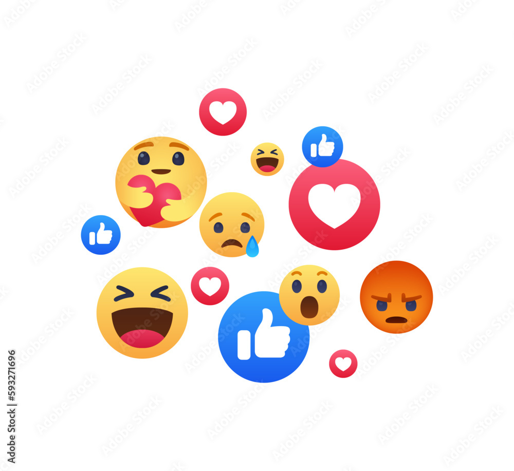 Facebook reactions emoji icon background. social media smiley emoticons ...
