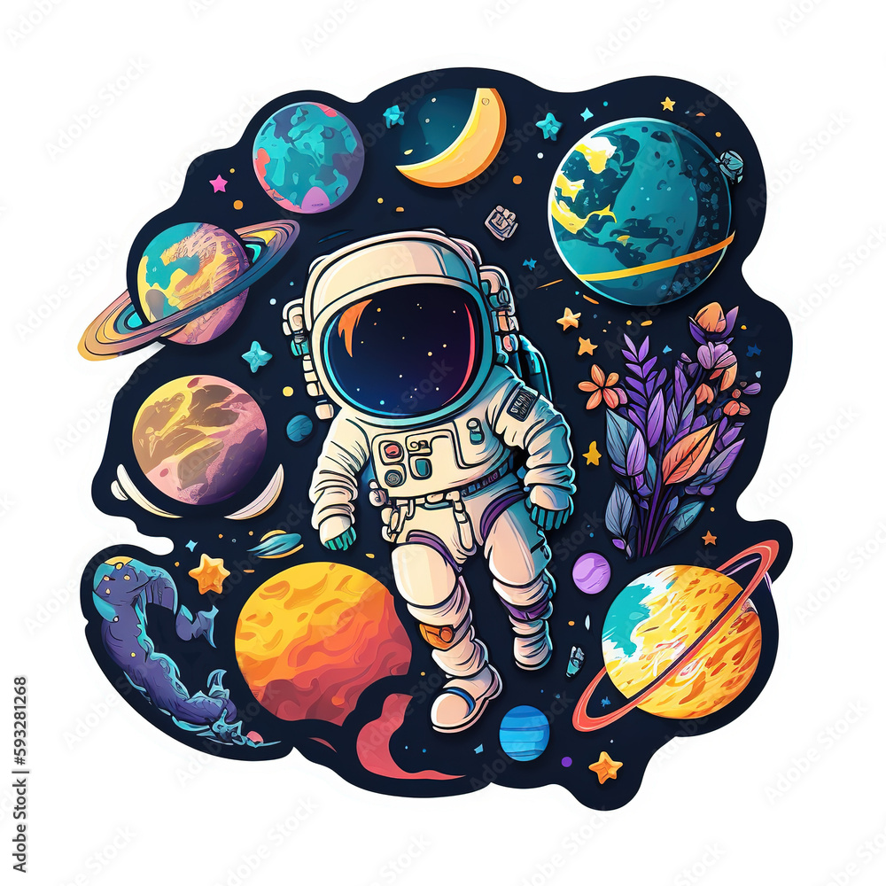 Ilustración de Stock Watercolor Space Explorers Astronaut and Space ...