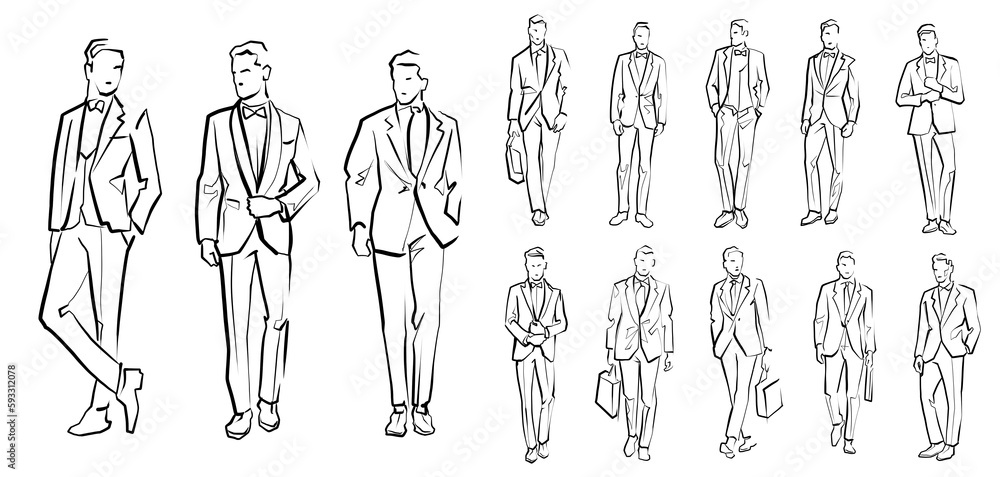 Stock-Illustration „Line Drawing Illustration of Handsome Young Man In ...