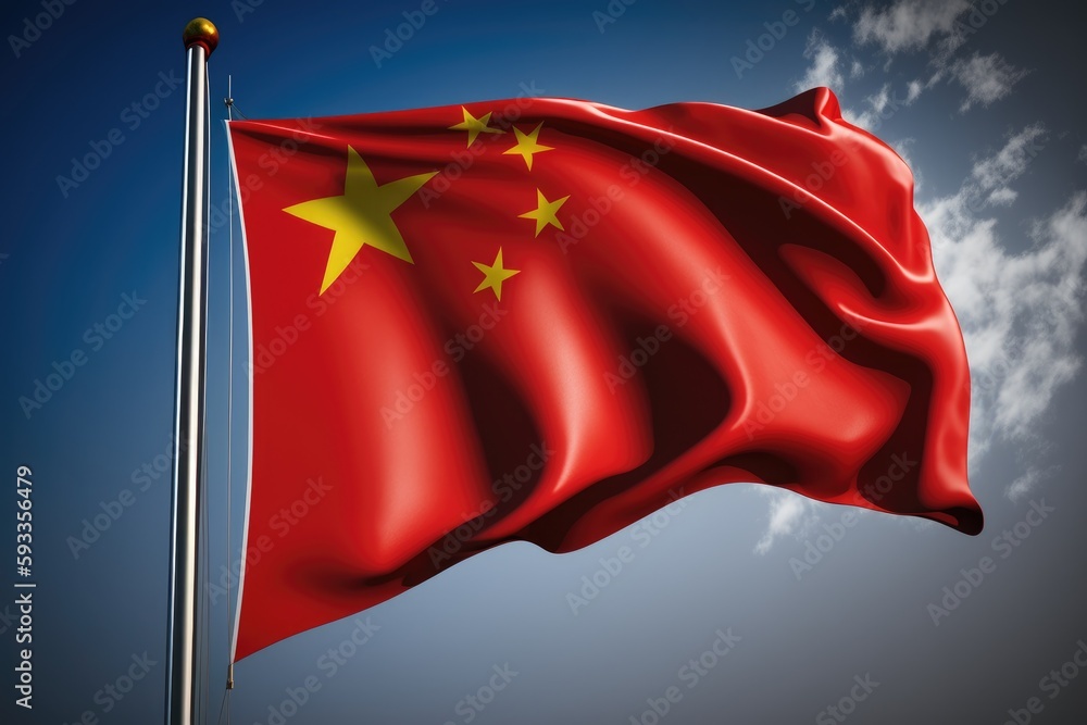 chinese flag waving in the wind, generative AI Stock Illustration ...