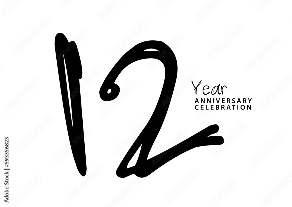 12 year anniversary celebration black color logotype vector, 12 number ...