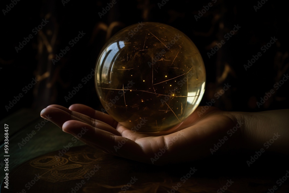 A crystal ball, but instead of a clouded crystal, there are star charts ...