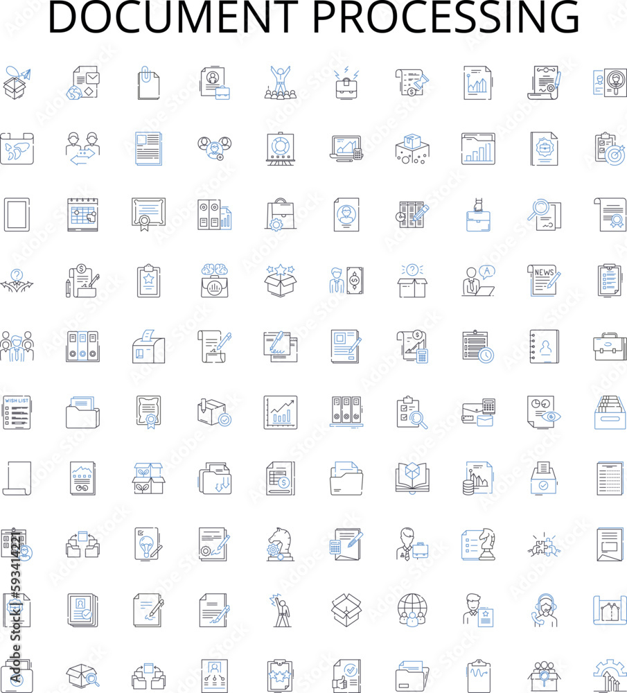 Document processing outline icons collection. Documentation, Processing ...