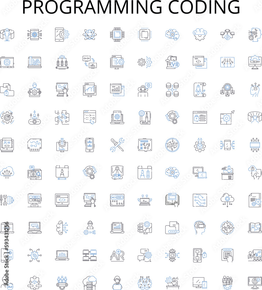 Programming coding outline icons collection. Coding, Programming, Scripting, Compiling ...