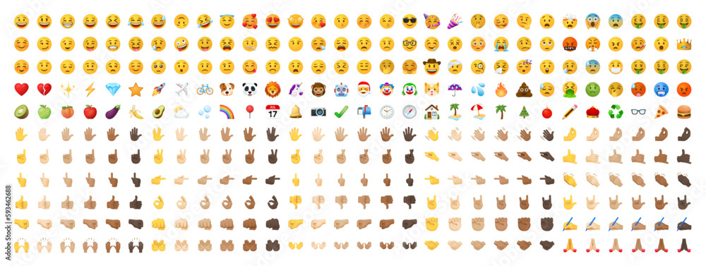 All type of emojis in one big set. Hands, gesture, people, animals ...