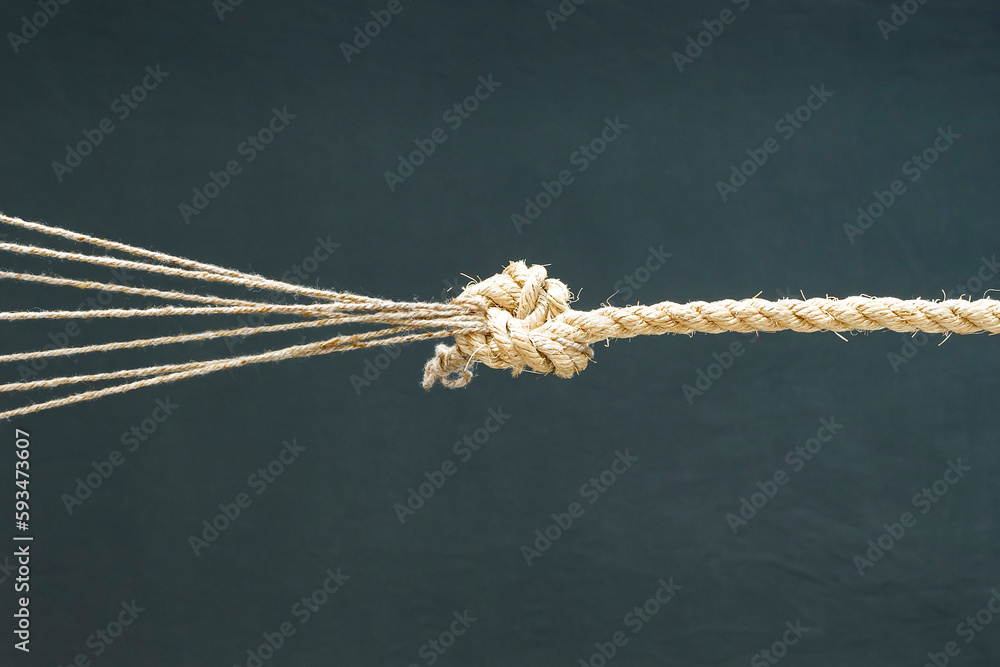 The connection of a twisted rope and several ropes with a knot ...
